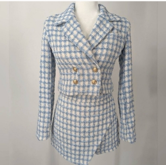Jason Wu | Skirts | 40 Jason Wu Tweed Blue White Double Breasted Gold ...